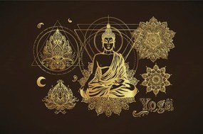 Samolepící tapeta zlatý meditující Buddha - 300x200 cm