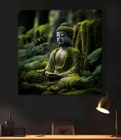 Obraz na plátně - Mechová buddhova socha v lese FeelHappy.cz Velikost obrazu: 120 x 120 cm