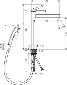 Hansgrohe Finoris - Páková umyvadlová baterie 260 s ruční sprchou Bidette a sprchovou hadicí 160 cm, černá matná 76220670