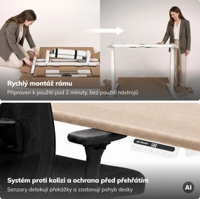 Elektrický stůl s nastavitelnou výškou ergonomický bílý/dub sonoma,1400x700 mm: ARIA