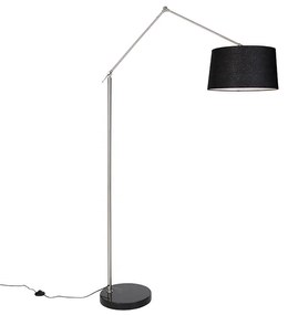 Moderní stojací lampa ocel s stínítkem z černého lnu 45 cm - Editor