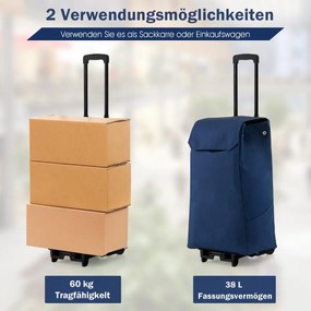 Costway Nákupní vozík Skládací víceúčelový vozík s objemem 38 L tmavě