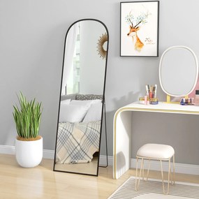 HOMCOM Celoplošné zrcadlo 1615 x 50 cm Stojací zrcadlo s rámem z hliníkové slitiny do obývacího pokoje Ložnice Černá | Aosom.de
