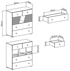 DELTA | komoda DL10 | 90 cm | dub/antracit