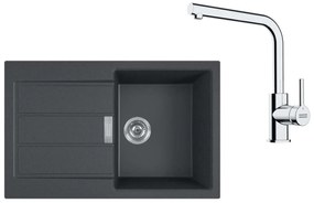Franke - Kuchyňský set T115Č, tectonitový dřez S2D 611-78 a baterie FS 3230.031, černá/chrom 143.0687.348