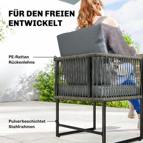 Outsunny 2dílná sada venkovních židlí odolných proti povětrnosti — ocelový rám, PE ratan, polštáře, područky a opěrky, nosnost až 120 kg, tmavě šedá