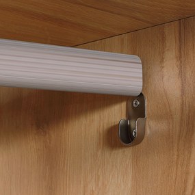 HOMCOM Skříň, šatna s závěsem, oblečení skříň, skříň s ramínkem, 3 oddíly a 3 vyjímatelné textilní zásuvky - 105 x 48 x 160 cm, přírodní dřevo | Aosom