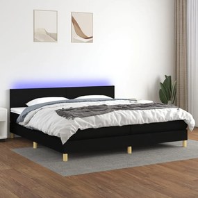 Box spring postel s matrací a LED černá 200x200 cm textil,  3133583