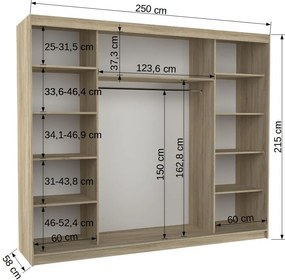 ADRK Furniture Posuvná skříň s LED osvětlením ANTOS 250 SW-ANT-S+W-250+L-V373