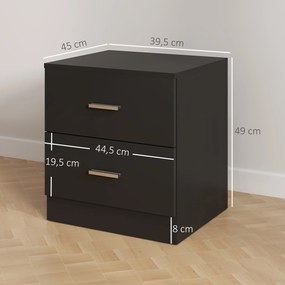 HOMCOM moderní noční stolek, přístavný stolek s 2 zásuvkami, kompaktní odkládací stolek do ložnice nebo obýváku, 45 x 39,5 x 49 cm, černý