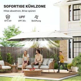 Outsunny Dvouzónový Slunečník 455 x 265 cm, Slunečník UV Ochrana s Ručním Kloubem, Balkónový Slunečník Plážový Slunečník Odolný Větru pro Pláž, Balkó…