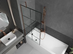 Mexen Next, vanová zástěna 1-křídlová 80 x 150 cm, fixní křídlo, 6 mm čiré sklo s černým vzorem, růžové zlato profil, 895-080-000-00-77-60