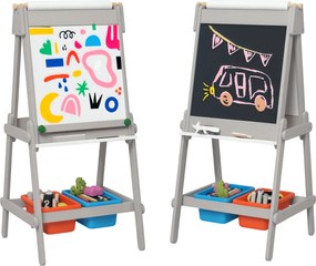 AIYAPLAY 3v1 dětská tabule, oboustranný dětský easel s tabulí na křídu, bílou tabulí, easel s mazacím nástrojem, kreslicím papírem a úložnými boxy pro