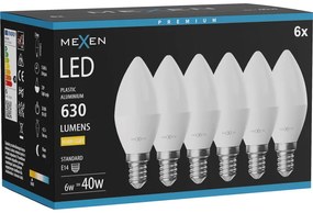 Mexen Nova 6x LED žárovka E14, C37, 6W, Teplá - 3000K, 630 lm - L102-E14-0630-01x06