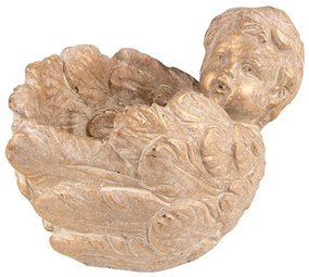 Zlato-hnědý antik obal na květináč Anděl s křídly - 16*13*12 cm