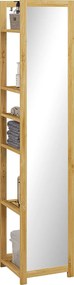 HOMCOM Koupelnová sloupová skříň s zrcadlem a 6 policemi v přírodním bambusu, 35D x 35Š x 168V cm