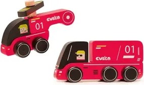 CUBIKA 15559 Hasiči - dřevěné autíčko s helikoptérou / od 3 let