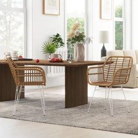 HOMCOM 2 ks židlí v Boho stylu, kuchyňské židle, PE-ratan, 56 x 60 x 79 cm, přírodní + bílá