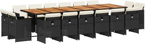 17dílný zahradní jídelní set s poduškami černý polyratan 3277838