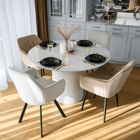 Jídelní stůl, bílý mramor/MDF, průměr 120 cm, MAHIR TYP 1