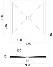 GSI Keramická sprchová vanička, čtverec 90x90x2cm, bílá mat 46090909