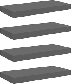 Plovoucí nástěnné police 4 ks šedé vysoký lesk 50x23,5x3,8 cm MDF 323789