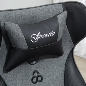 Ergonomická herní židle Vinsetto s nastavitelnou výškou, kulatou základnou, sklápěcími opěrkami, podhlavníkem a bederními polštáři, PU šedá černá
