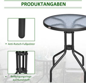 Zahradní stůl Outsunny kulatý balkonový stůl Ø60xH70cm z kovu s bezpečnostním sklem, ideální pro zahradu a balkon | Aosom.de