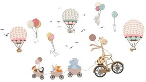 Dětská nástěnná samolepka Ambiance Animals and Hot Air Balloons in the Clouds, 90 x 60 cm