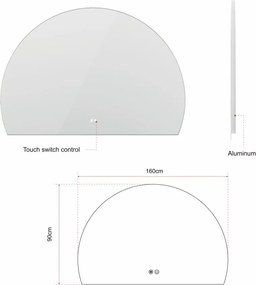 Erga Kori, půlkruhové LED zrcadlo 90x160cm, 3450 lm, 3 barvy světla, ERG-V01-KORI-9016-CL