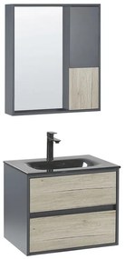 Sada koupelnového nábytku se zrcadlovou skříňkou 60 cm světlé dřevo / šedá TERUEL Beliani