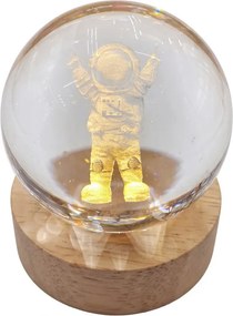 LED stolní lampička na dřevěném podstavci - Kosmonaut - Ø 6 cm / USB