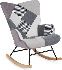 Houpací křeslo FABIAN II — látka, černobílý patchwork