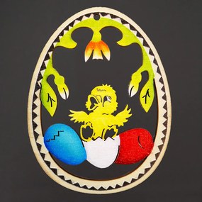 AMADEA Dřevěná dekorace vajíčko kuřátko s vajíčkem, velikost 9 cm, český výrobek