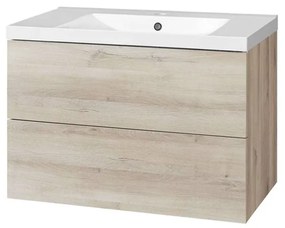 Mereo, Aira, koupelnová skříňka s umyvadlem z litého mramoru 81 cm, dub Kronberg CN721M