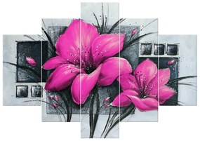Gario Ručně malovaný obraz Nádherné růžové Vlčí máky - 5 dílný Rozměry: 150 x 70 cm