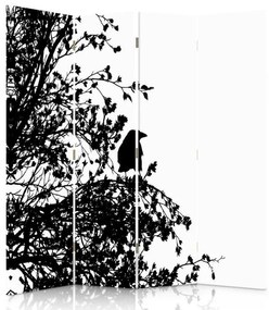 Ozdobný paraván Černobílý pták - 145x170 cm, čtyřdílný, obustranný paraván 360°