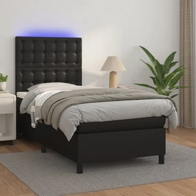 Box spring postel s matrací a LED černá 80 x 200 cm umělá kůže,  3135909