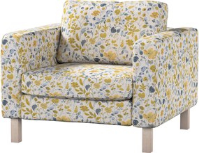 Potah na křeslo IKEA Karlstad, krátký barva žlutá látka pletený vzor, vzorované