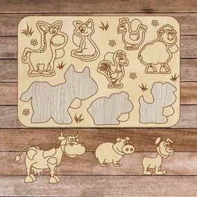 Dětská dřevěná puzzle vkládačka - Zvířátka na farmě 8 dílků | SENTOP H024