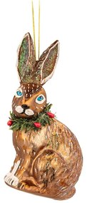 Skleněná ručně vyrobená vánoční ozdoba 5 cm Festive Hare – Sass & Belle