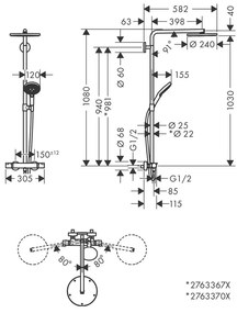 Hansgrohe Raindance Select S, Showerpipe 240 1jet PowderRain s termostatem, leštěný vzhled zlata, HAN-27633990
