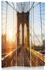 Ozdobný paraván Brooklynský most New York - 110x170 cm, třídílný, obustranný paraván 360°