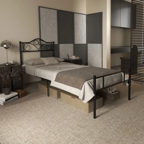 HOMCOM jednolůžkový postelový rám z oceli 95x211x106 cm, integrované laťování, čelo a nožní část, úložný prostor pod postelí, černá