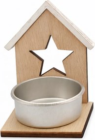 Dřevěný svícen na čajové svíčky, chaloupka s hvězdou, 8 × 5 cm
