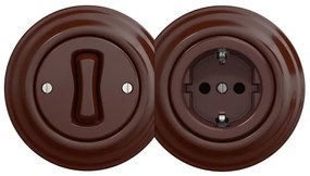 Kliklap - Retro jednopólový vypínač č. 1 a zásuvka SCHUKO 230V s rámečkem hnědá 2xKA0035+KA0028+KA0109