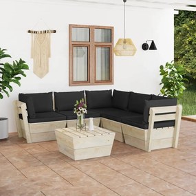 vidaXL 6dílná zahradní sedací souprava z palet + podušky smrkové dřevo [3063534] Barva: Černá