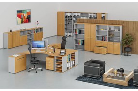 Ergonomický kancelářský pracovní stůl PRIMO GRAY, 1800 x 1200 mm, pravý, šedá/buk