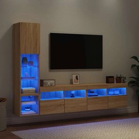 4dílná obývací stěna s LED dub sonoma kompozitní dřevo 3216713