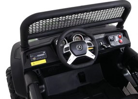 Ramiz Mercedes Benz Unimog elektrické autíčko pro děti maskáčové + pohon 4x4 + dálkové ovládání + nosič zavazadel + pomalý start + rádio MP3 + LED
